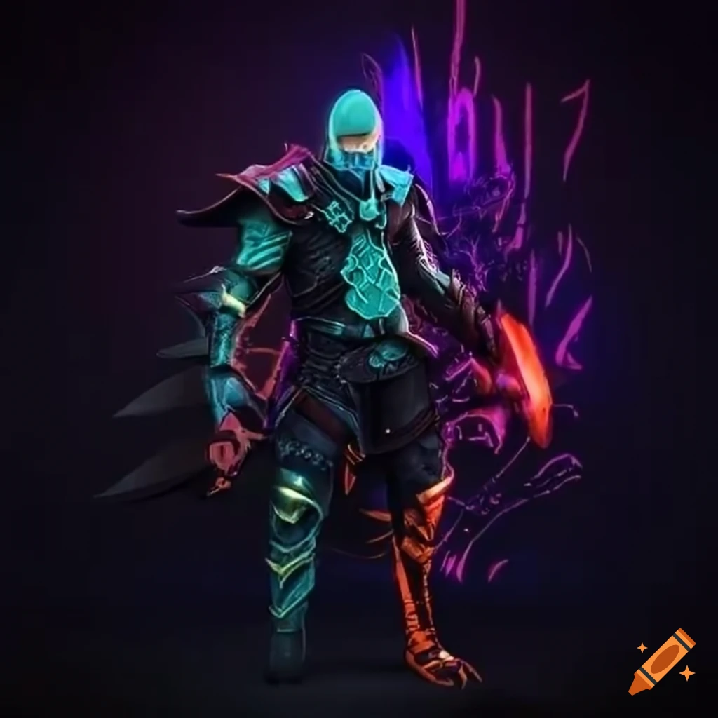 Neon ninja in battle wearing wicked leather armor on Craiyon