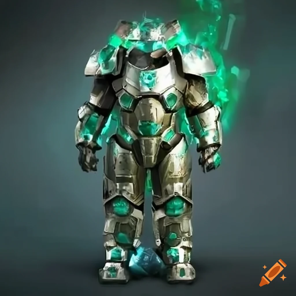 Full-body power armor made of emerald crystals on Craiyon
