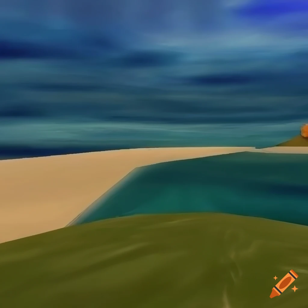 Super mario 64 oil slick shore landscape on Craiyon