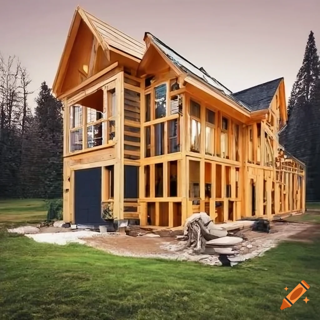 Home addition construction with vibrant wood framing on Craiyon