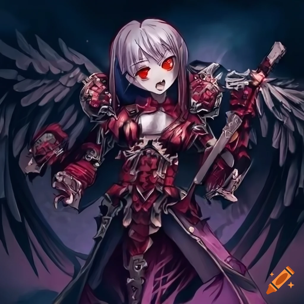 Anime style character with long hammer and angel wings on Craiyon