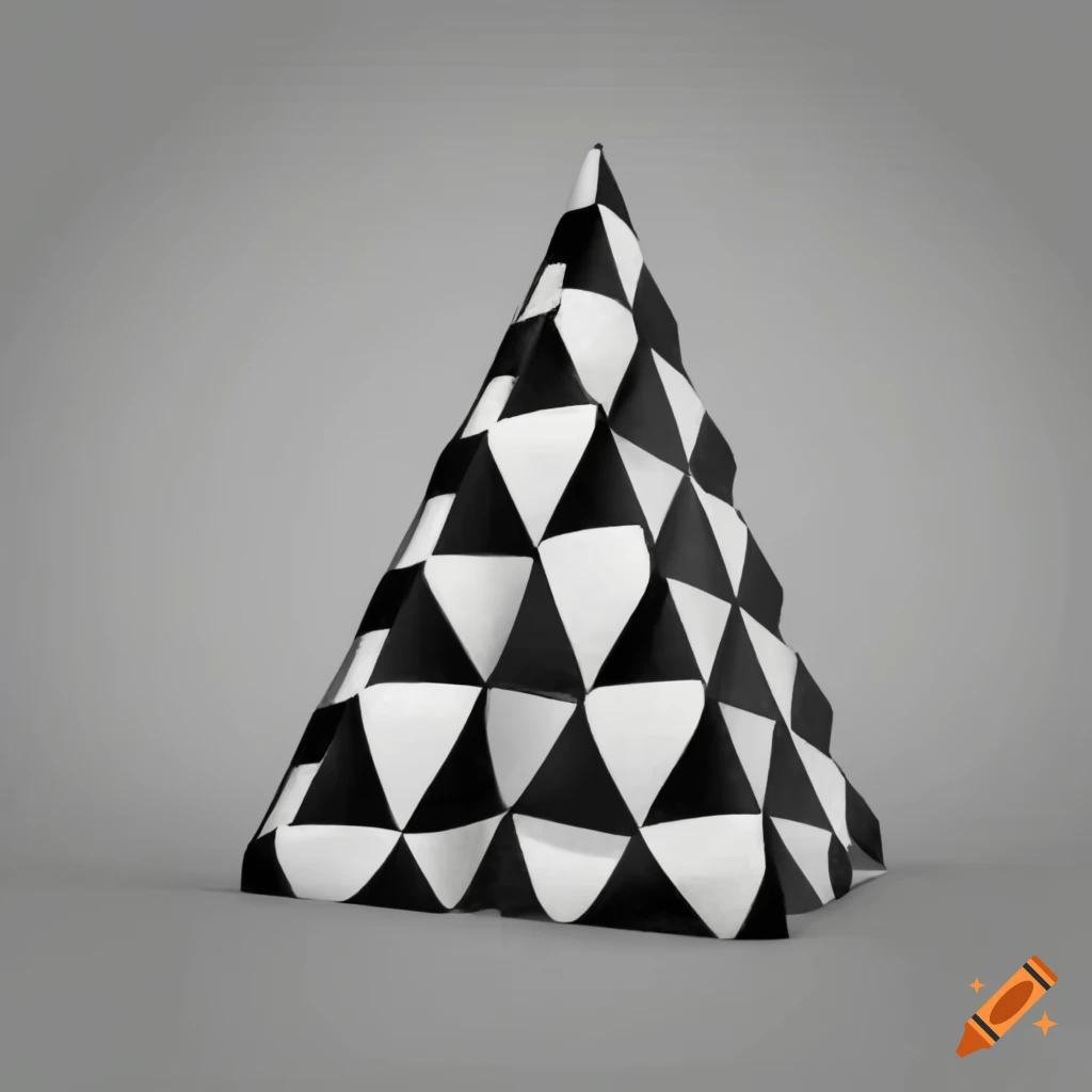 Abstract checkered floor and walls with a giant checkered pyramid on ...