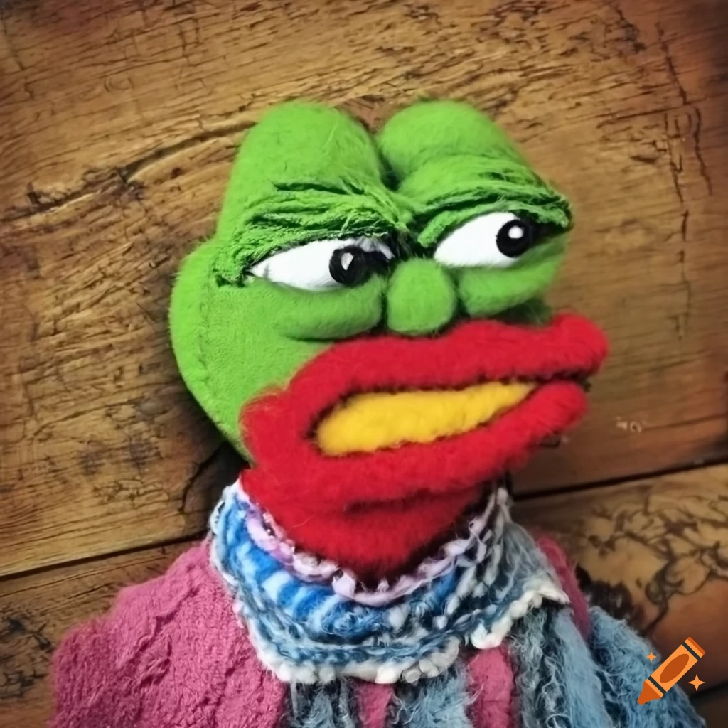 Realistic pepe muppet character made of felt on Craiyon