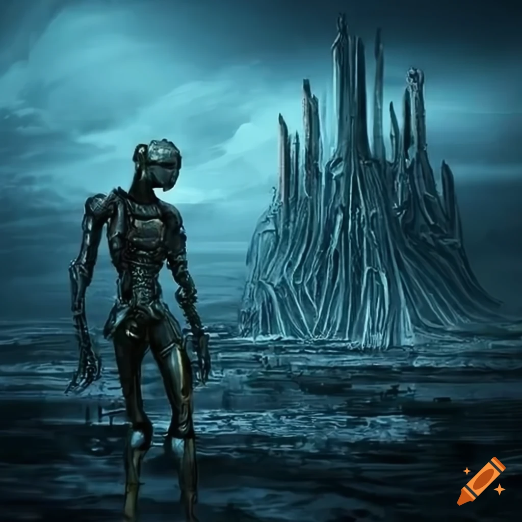Biomechanical alien robotic city landscape by H.R. Giger on Craiyon