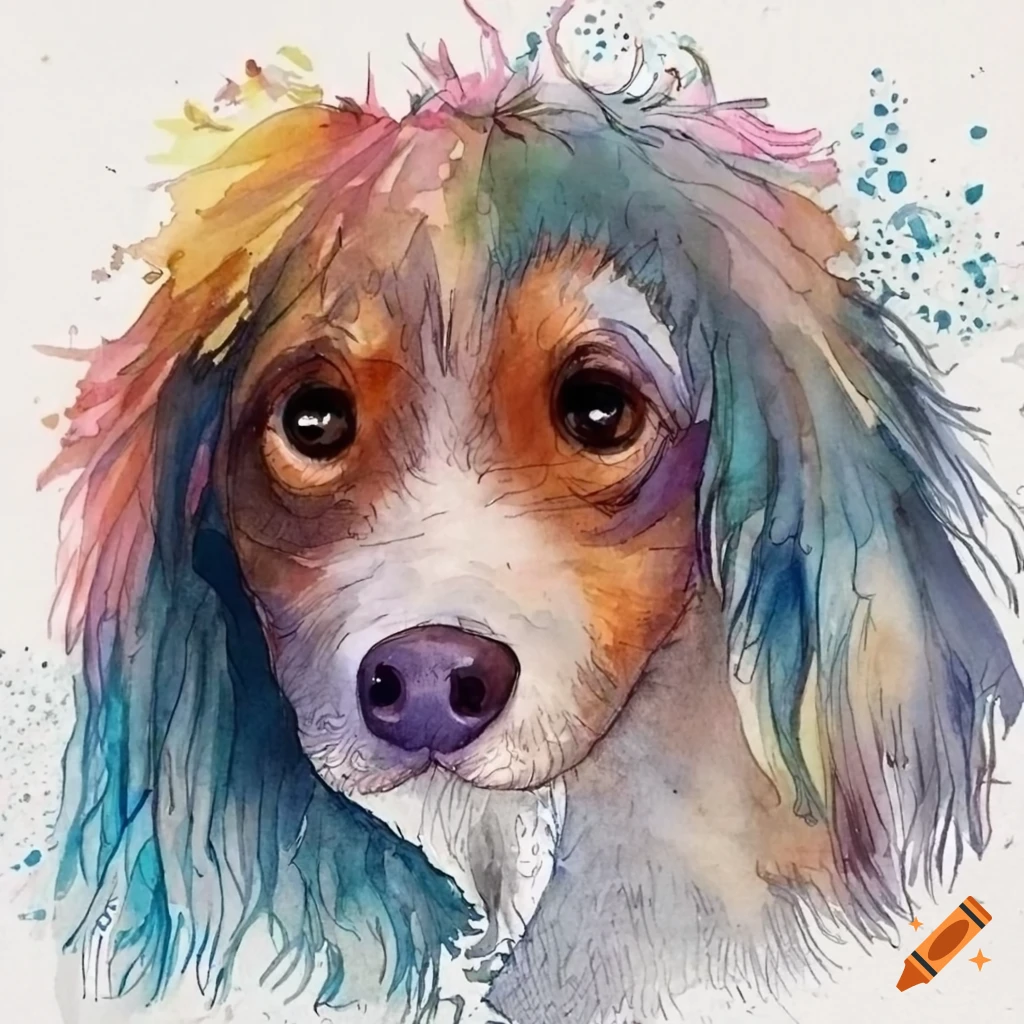 Fluffy doodle dog ink drawing on Craiyon