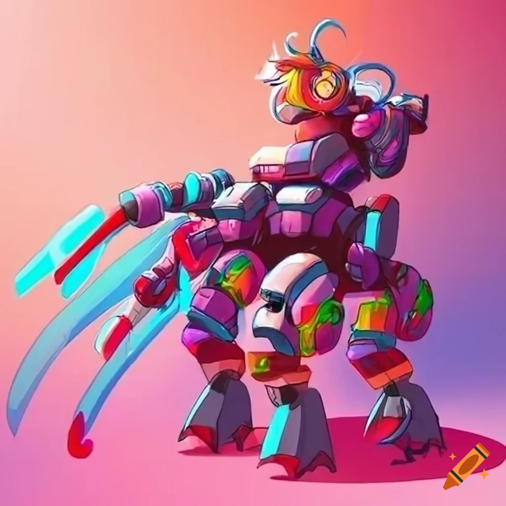 Colorful and detailed artwork of a cute my little pony mech on Craiyon