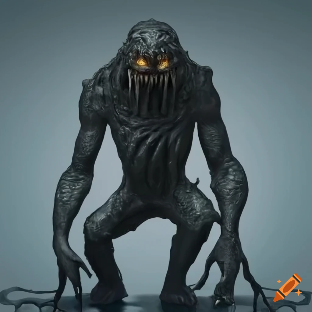 Large melting abomination creature with inky-black skin and long limbs ...