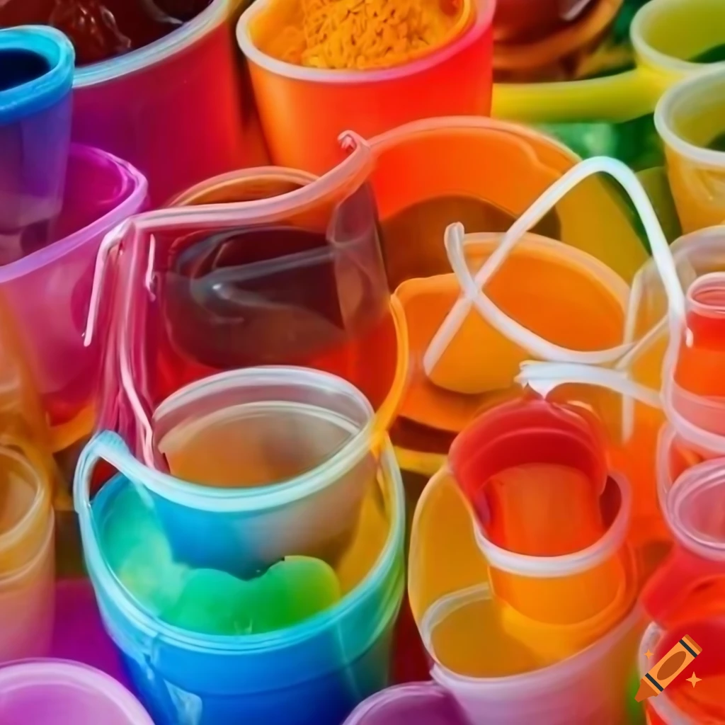 Multiple buckets filled with colorful jellos on Craiyon