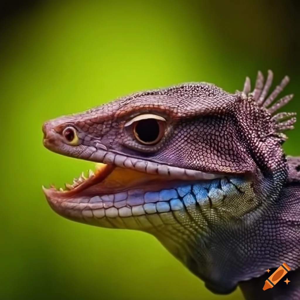 Unique gilled lizard with long neck, teeth, and webbed feet on Craiyon
