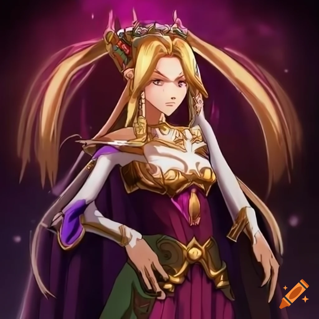 Full body view of majestic Queen Petra Rall/Princess Zelda in the "One Punch Man" universe with ...