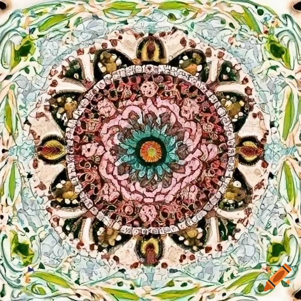 Mozaic mandala with power plants and entheogens (yagé, mushrooms ...