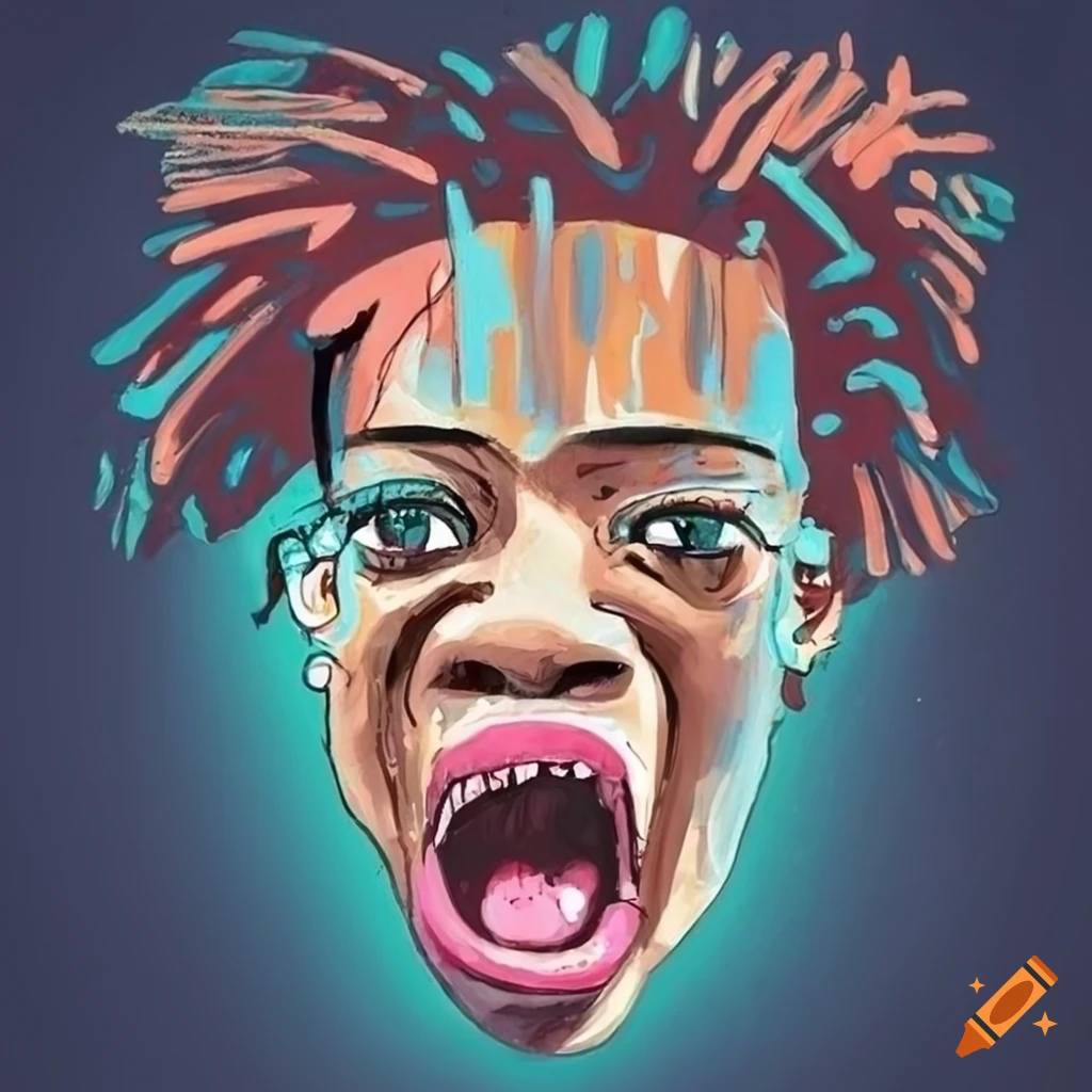 Hand-drawn pastel crayon portrait with wide-mouth yelling expression on ...