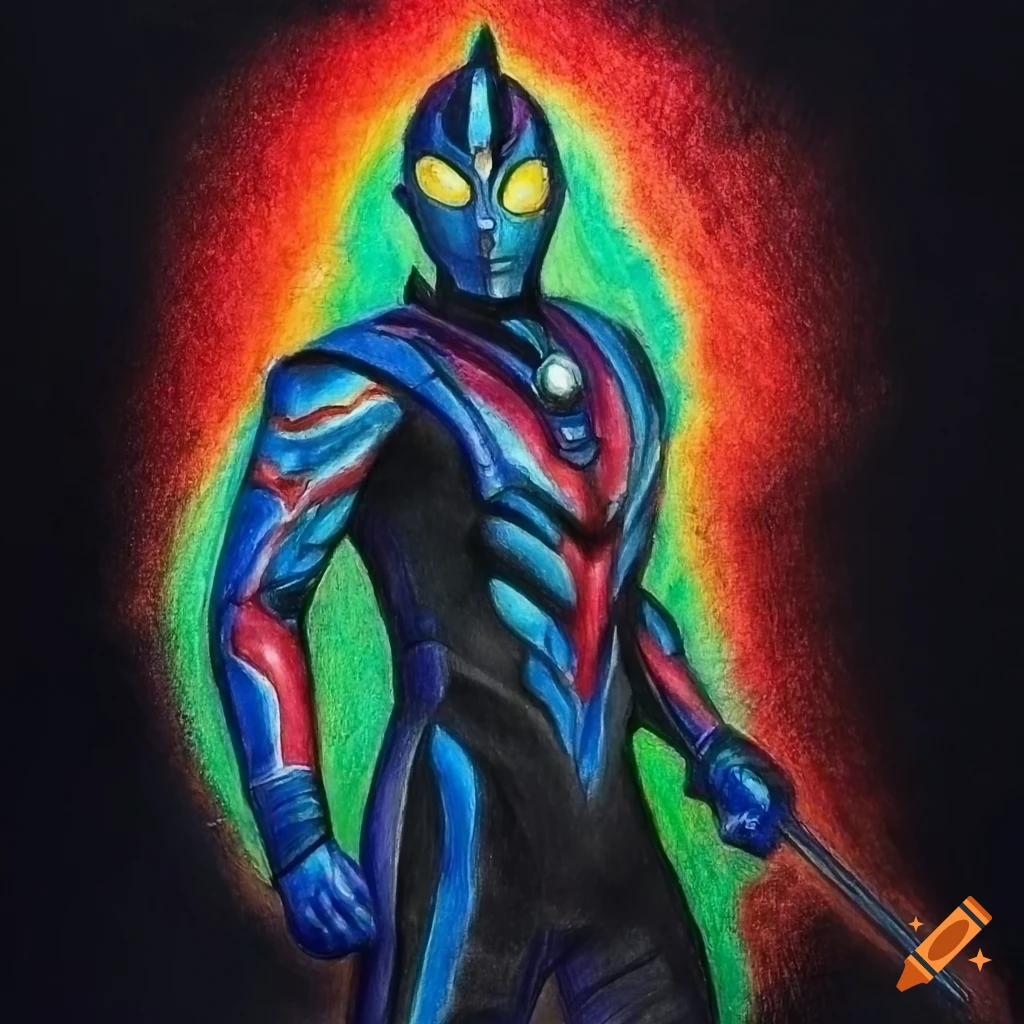 Blacklight and colored pencil art of sub-zero and ultraman on Craiyon