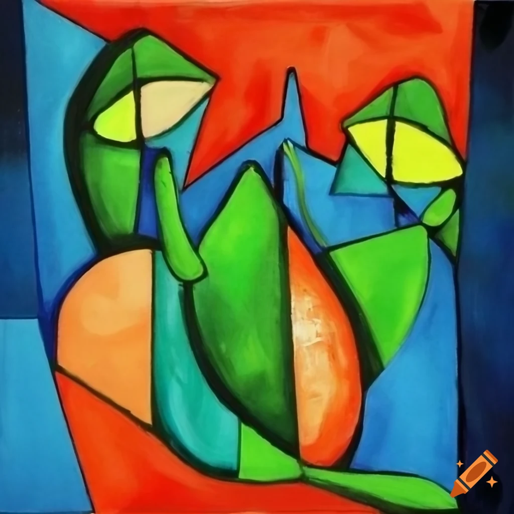 Cubist paintings of frogs on Craiyon