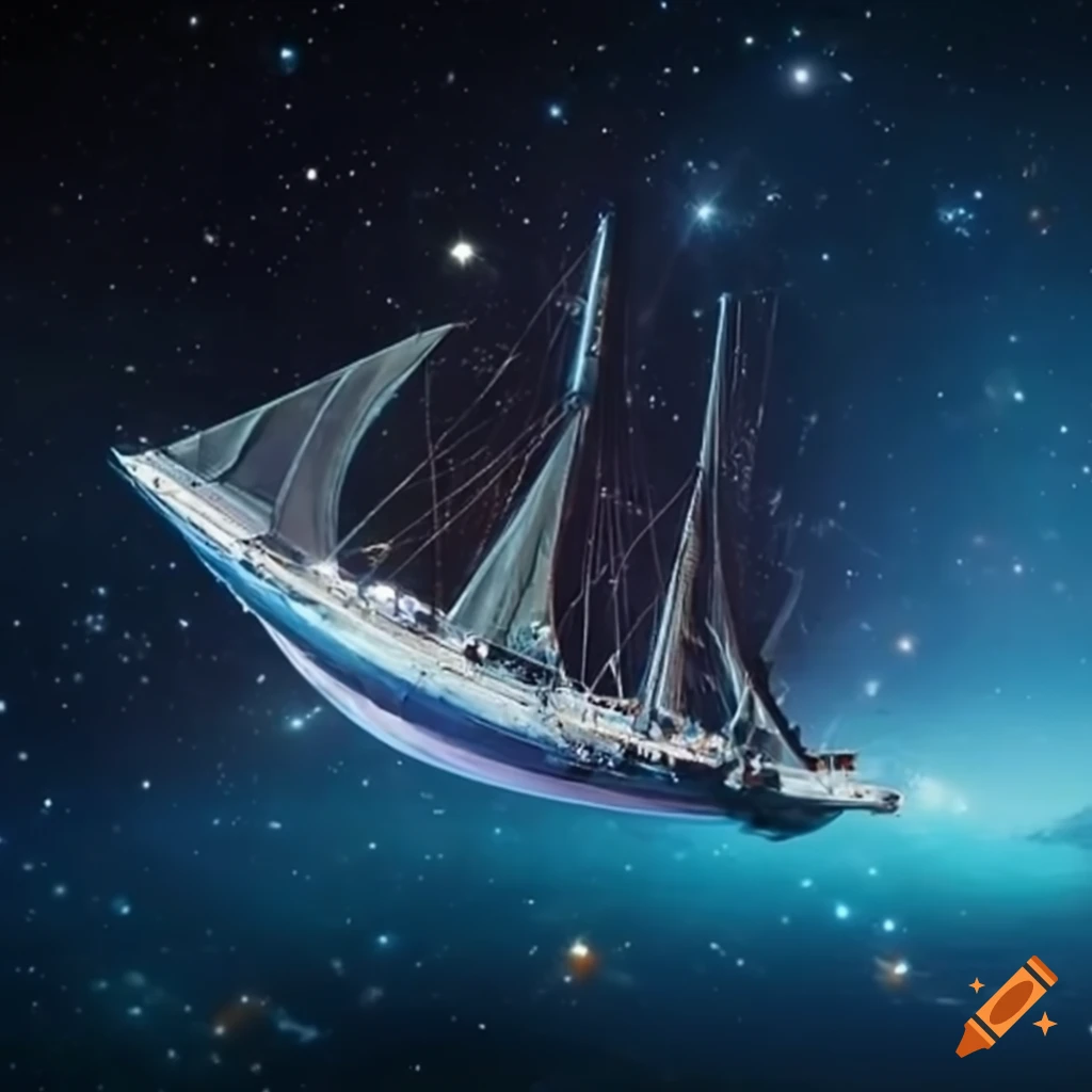 Sailing vessel crossing the stars in space on Craiyon