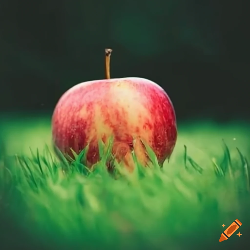 Apple lying sideways in grass on Craiyon