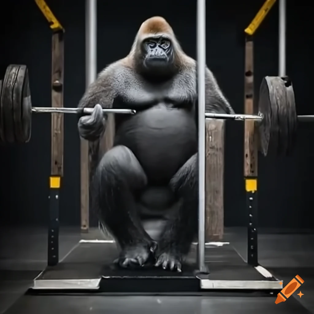 Impressive gorilla competing in a weight lifting competition on Craiyon