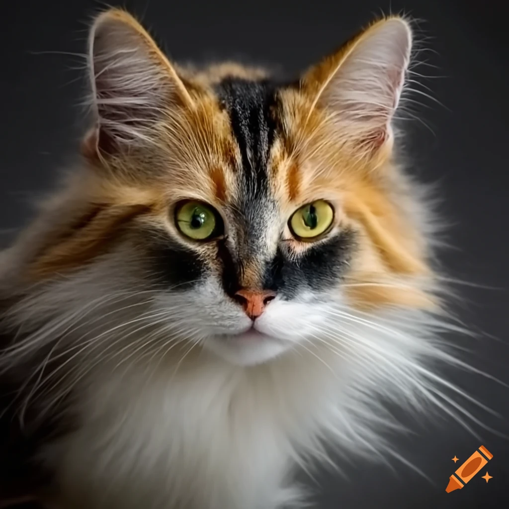 Long haired calico cat on Craiyon