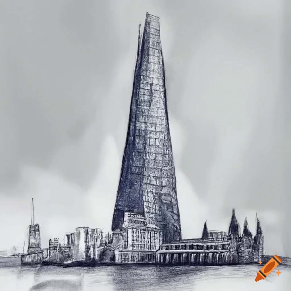 Pencil drawing of London's iconic Shard tower on Craiyon