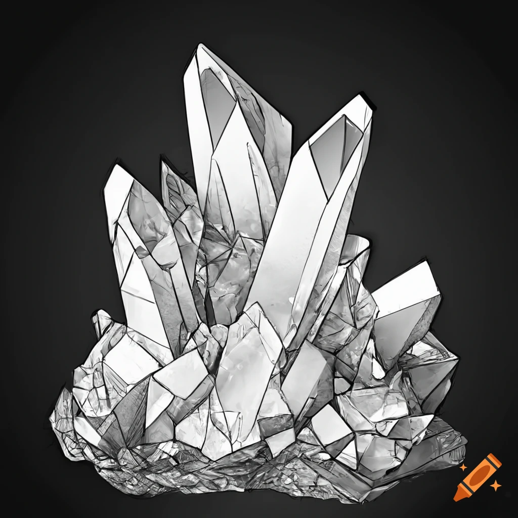 Simple black and white crystal line art on Craiyon