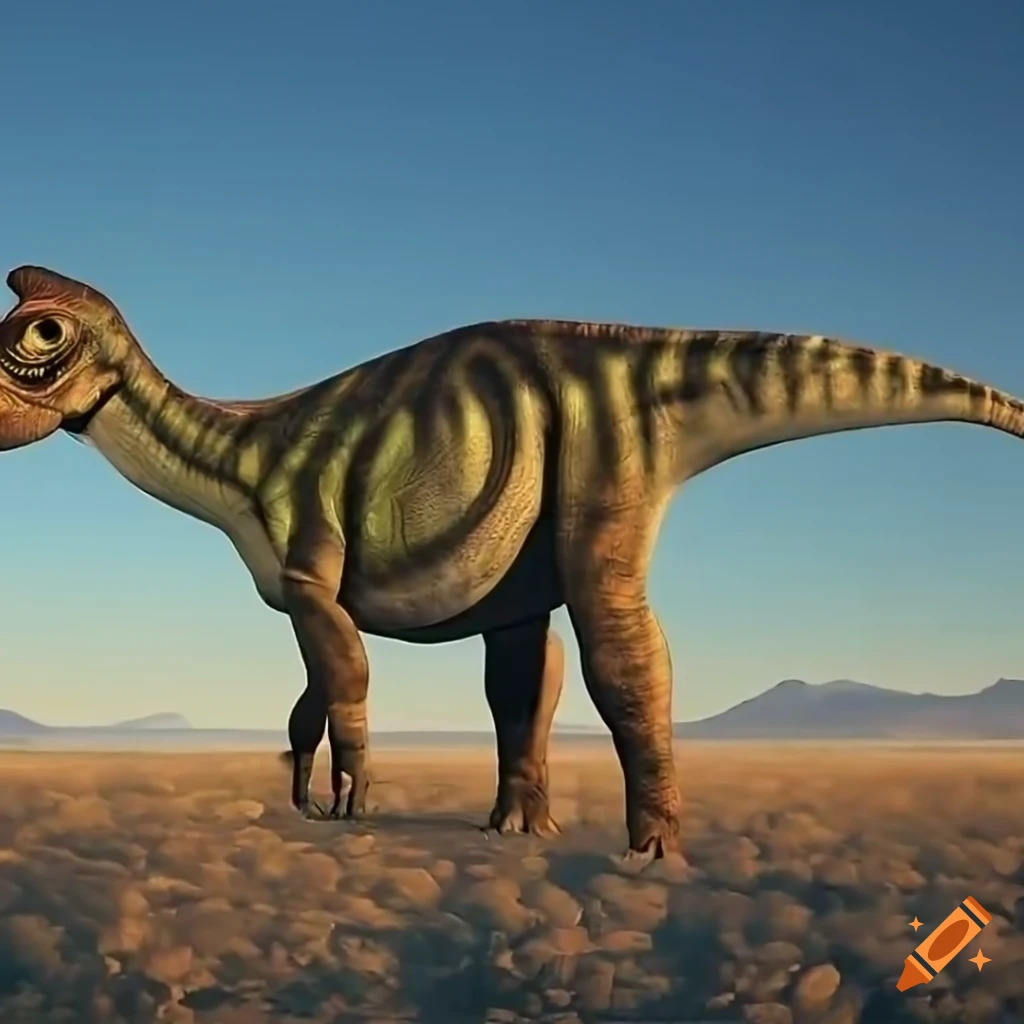 Hefty hadrosaurus dinosaur with a monitor lizard color pattern in warm ...