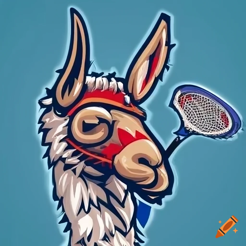 Angry llama lacrosse team mascot in red, white, and blue on Craiyon