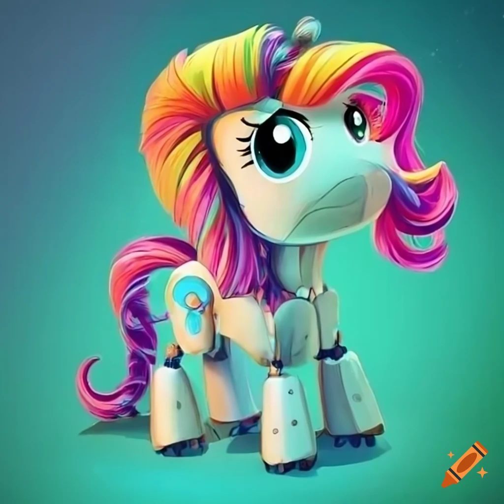 Colorful and detailed artwork of a cute my little pony robot on Craiyon