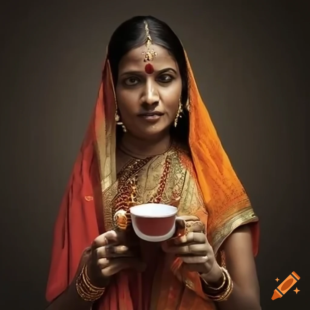 Indian woman holding a cup of tea on Craiyon