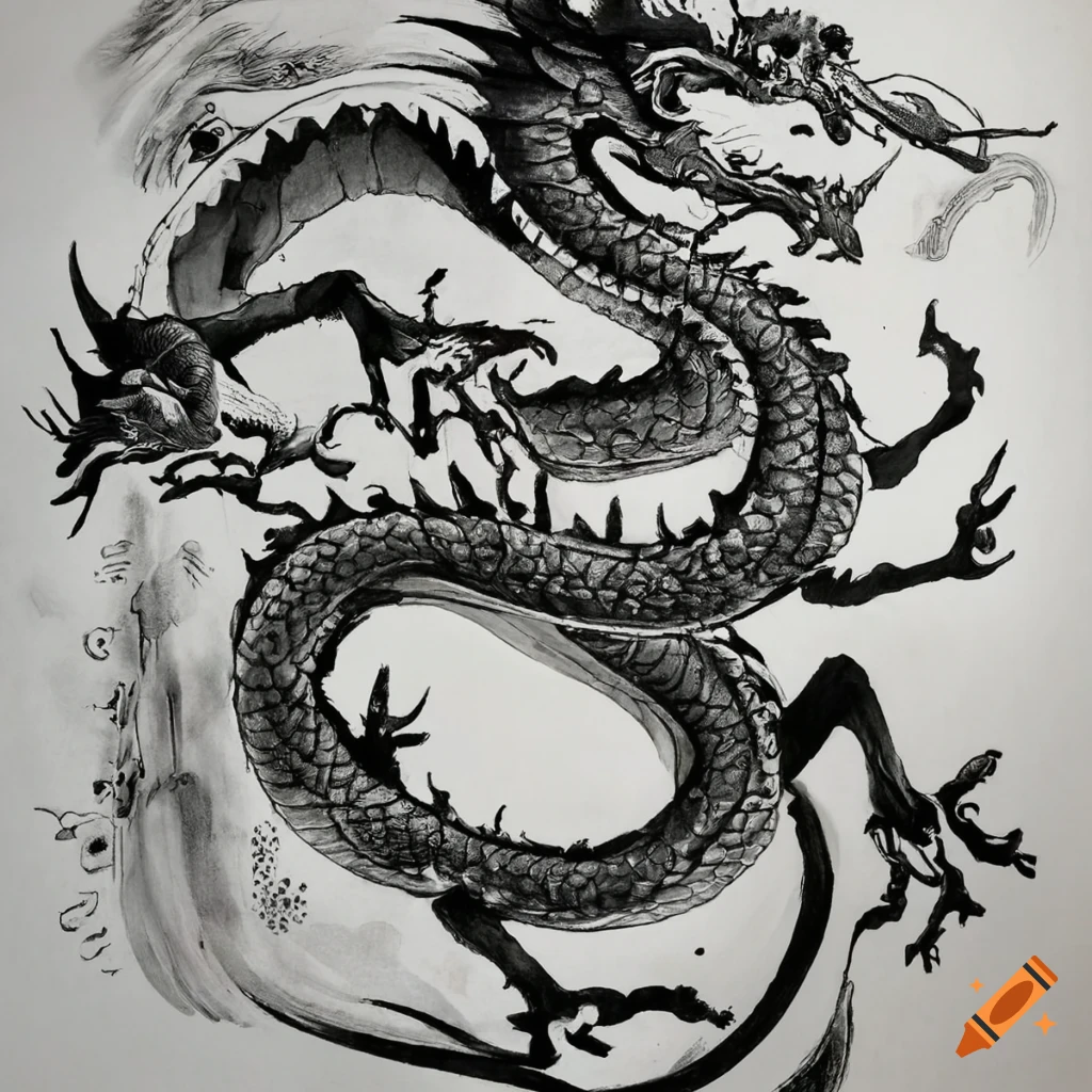 Chinese ink dragon drawing on Craiyon