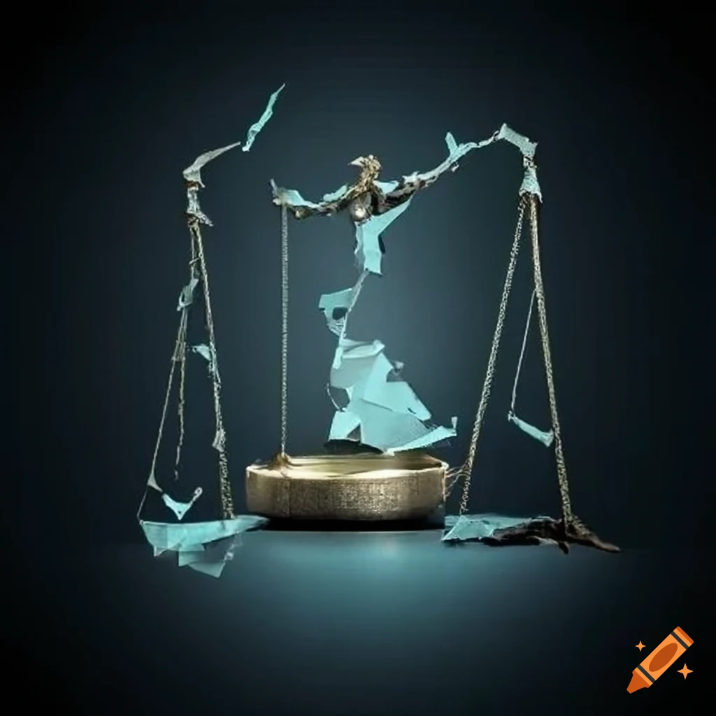 Collage depicting a broken justice system with shattered gavel and ...