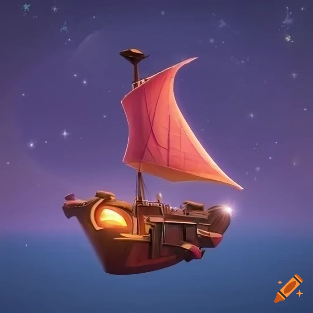 Sailing flying vessel in treasure planet with stars in the background ...