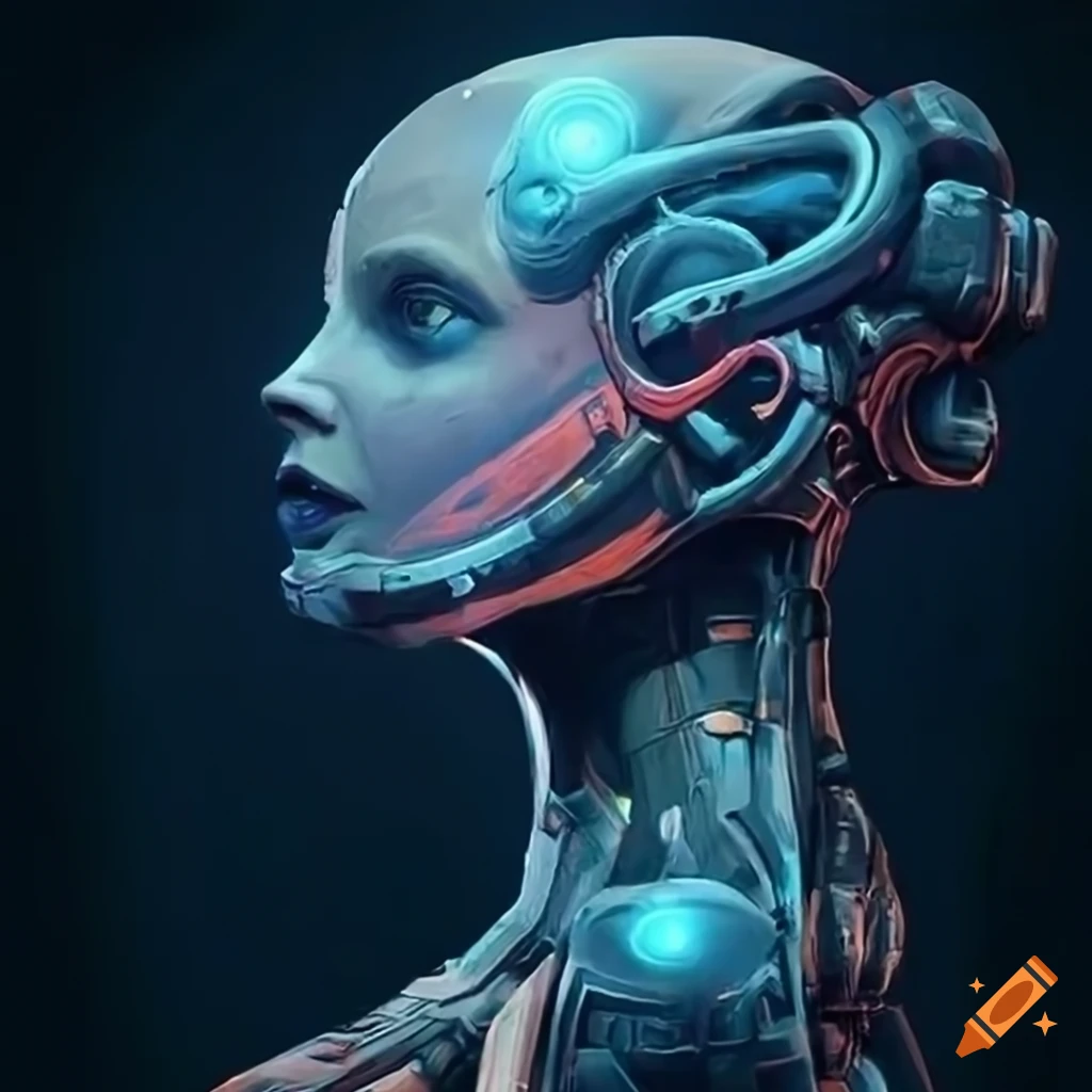 Epic futuristic biomechanoid in a utopian science fiction setting on ...