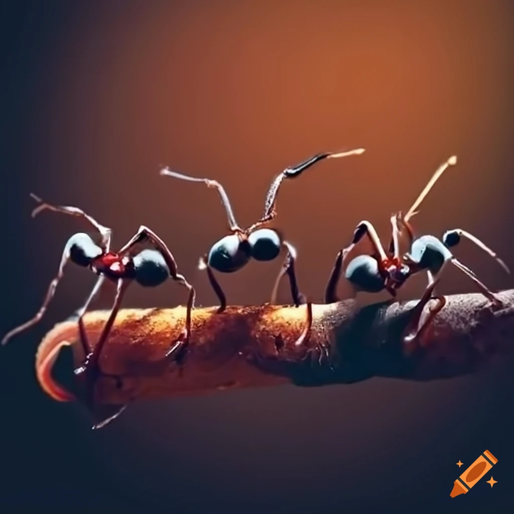 Three ants stacking on top of each other on Craiyon