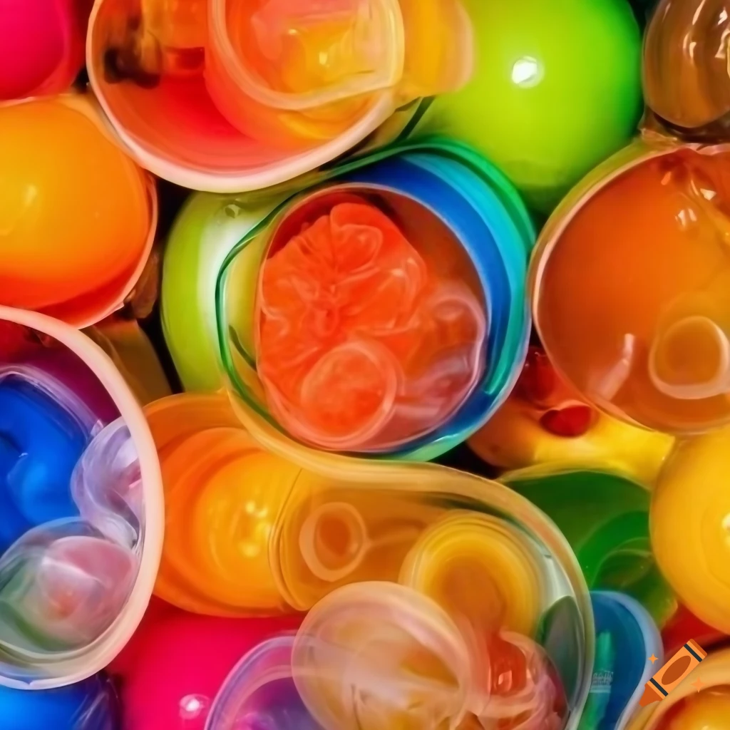 Multiple buckets filled with colorful jellos on Craiyon