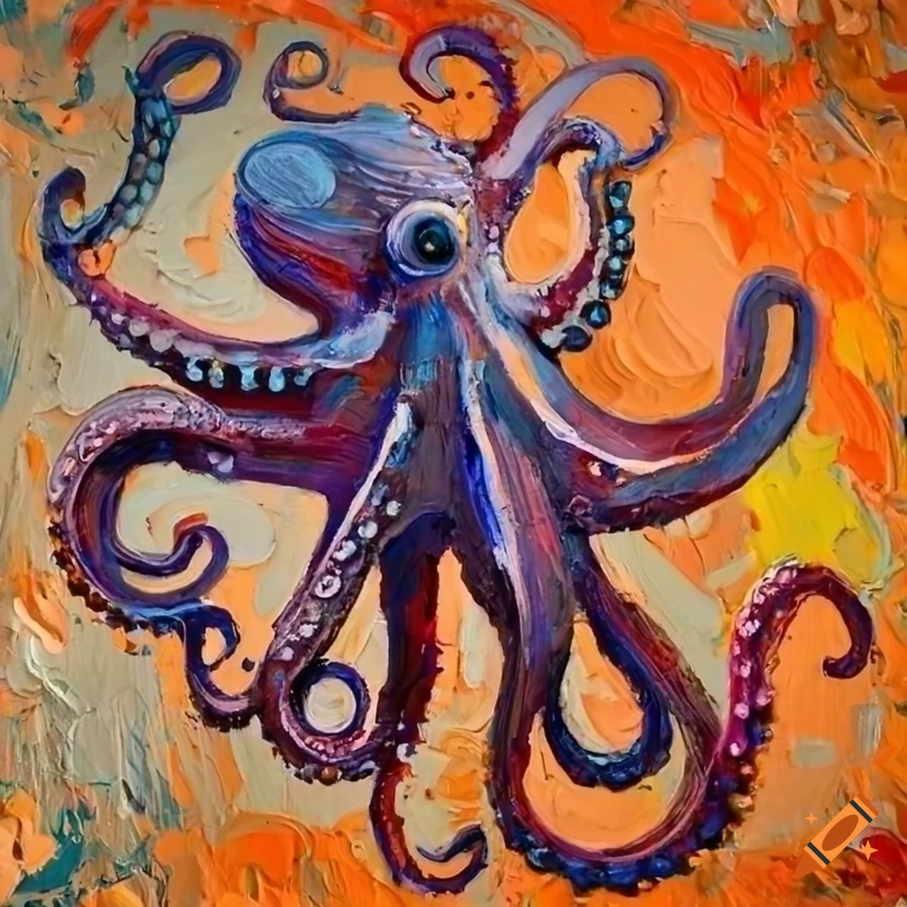 Abstract octopus portrait in impasto paint style on Craiyon