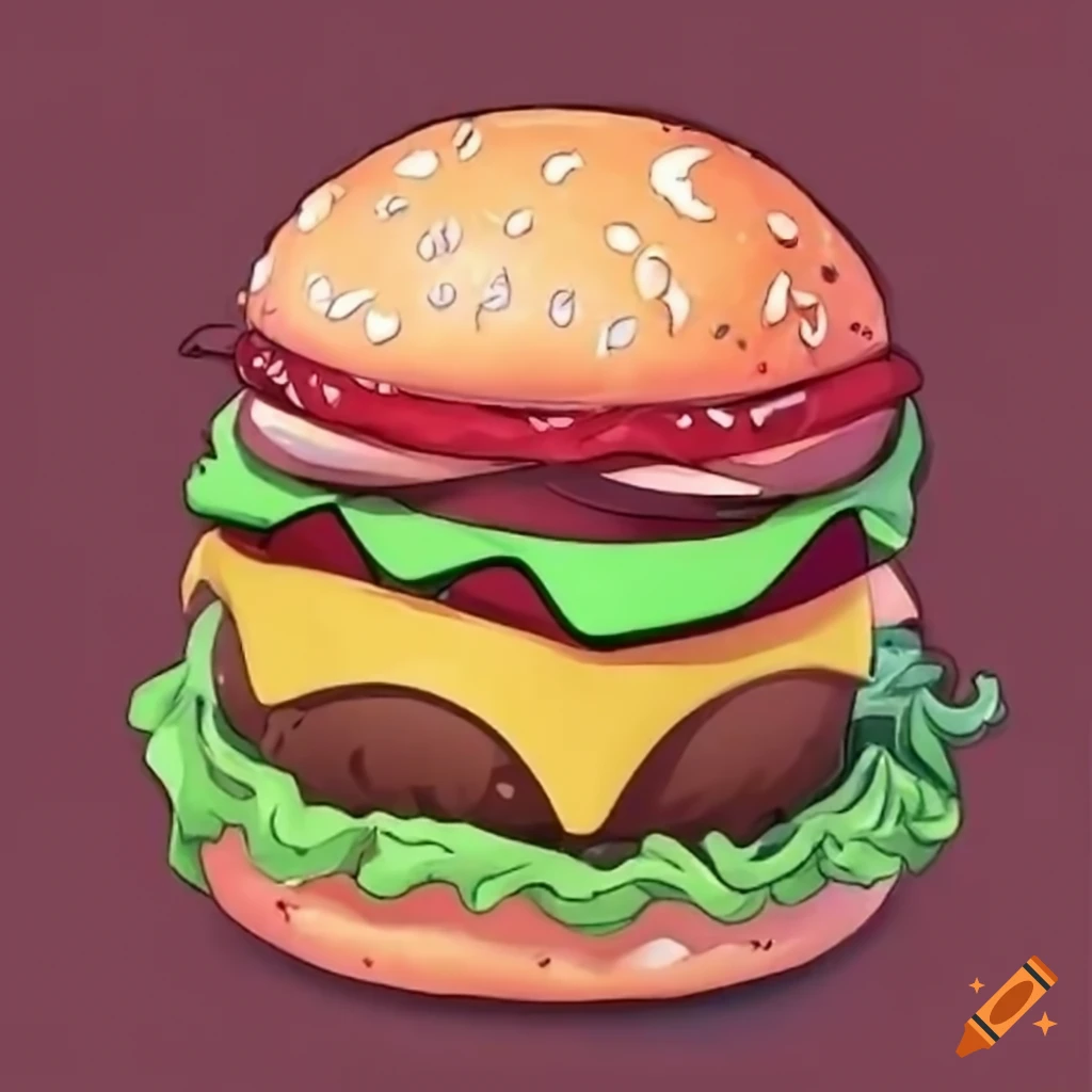 Anime-style hamburger illustration on Craiyon