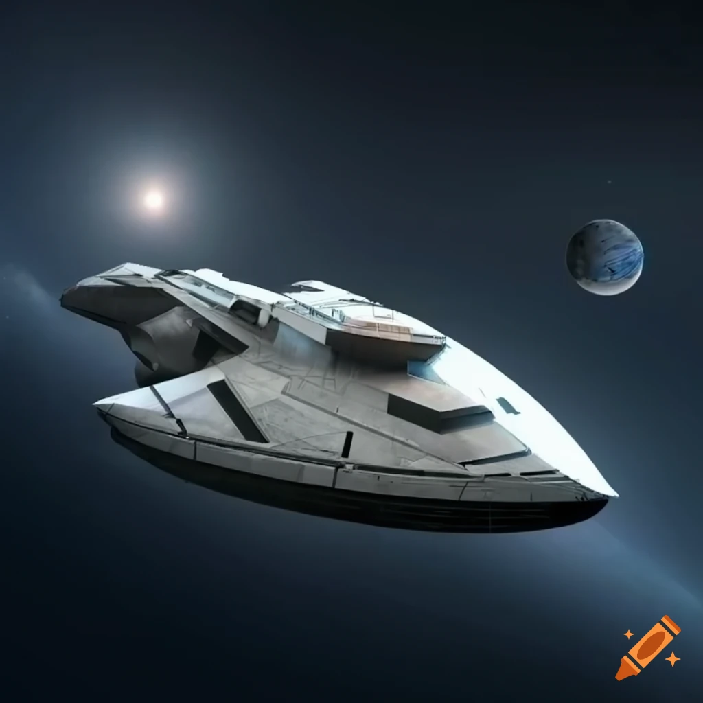 Futuristic space sailing ship among interstellar planets and stars on ...
