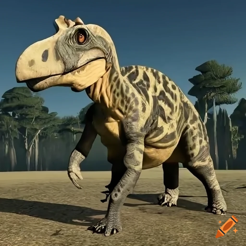 Hefty Hadrosaurus dinosaur with a monitor lizard color pattern in warm ...