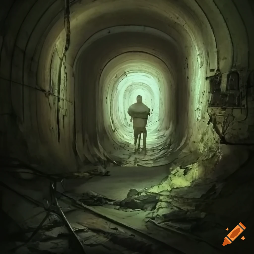 Underground dingy tunnels with a scientific and military feel on Craiyon