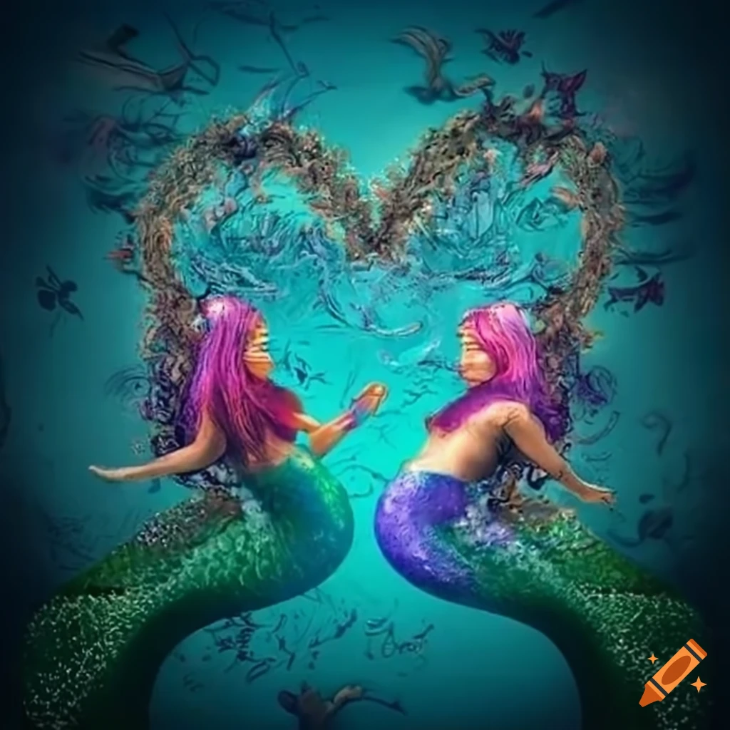 Group of mermaids forming a heart shape on Craiyon