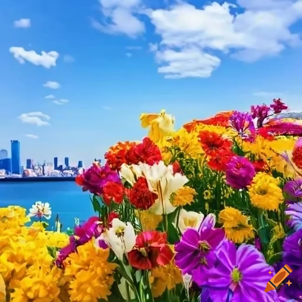 Detailed city with colorful flowers in the daytime on Craiyon