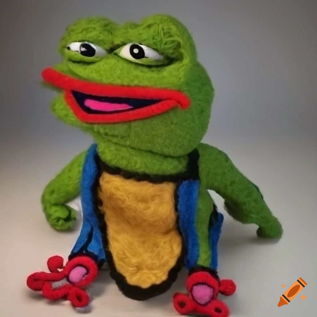 Realistic pepe muppet character made of felt on Craiyon