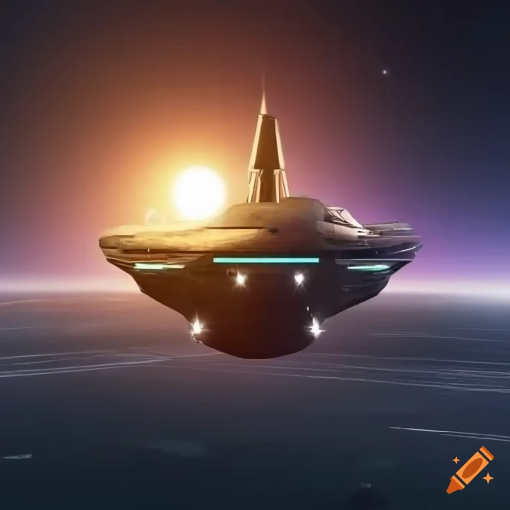 Futuristic space sailing ship between interstellar planets and stars on ...