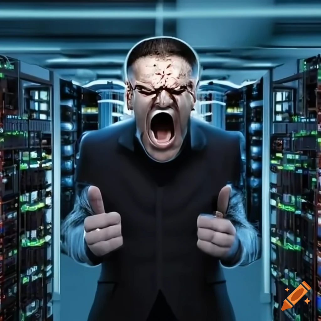 Angry it infrastructure administrator in a datacenter on Craiyon