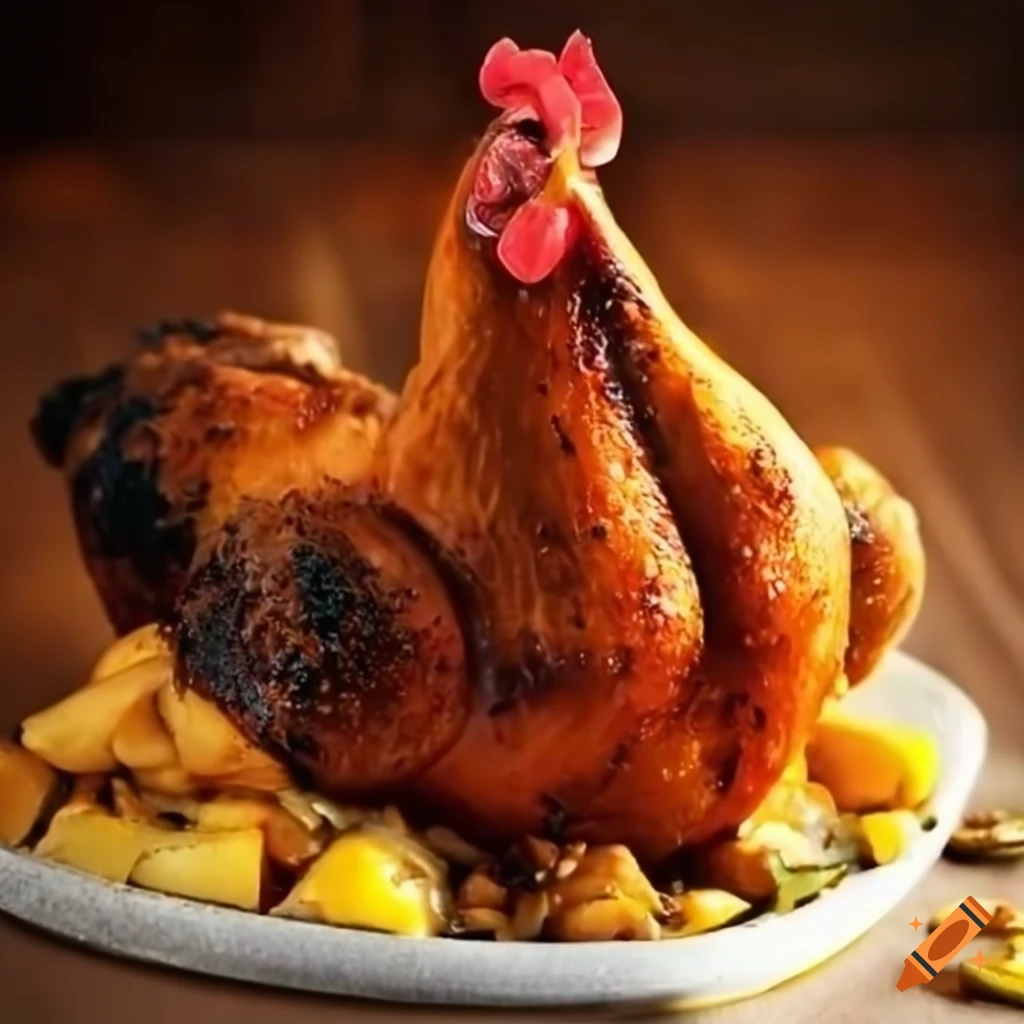 Red live chicken shocked by braised sugar on Craiyon