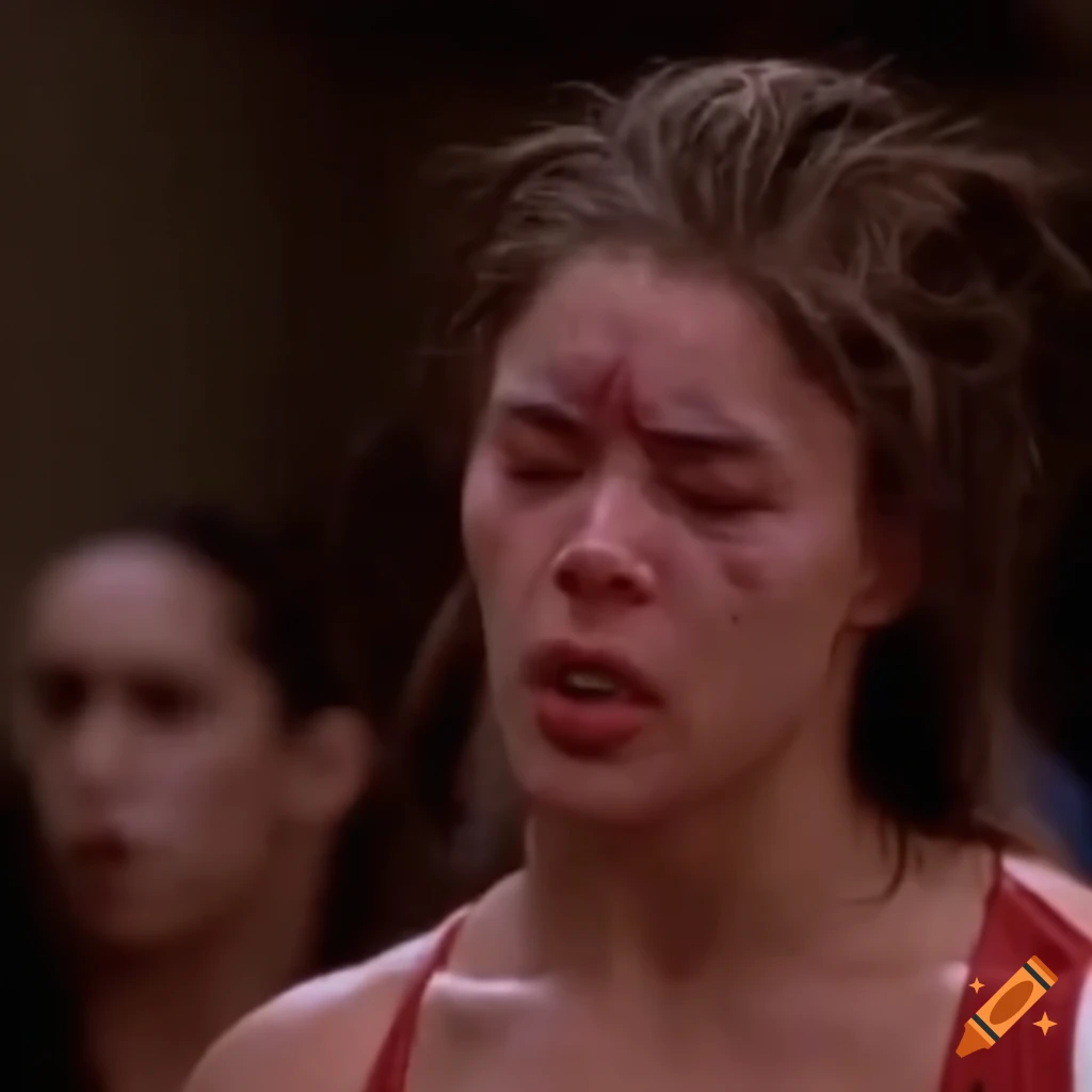 Female fighter Raquel Rodriguez in a 90s movie fight scene on Craiyon