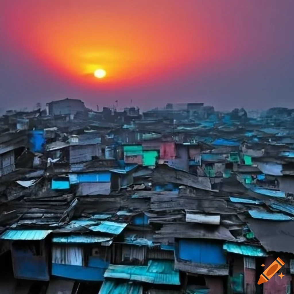 Sunset over a bangladesh slum on Craiyon