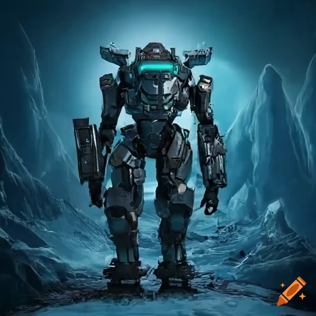 Sleek and powerful mech with an athletic female lead suit in an ice ...