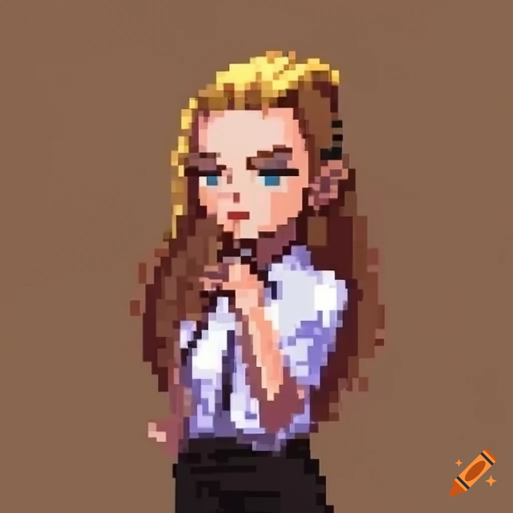 16bit pixel art female character with blond hair in ponytail, white ...