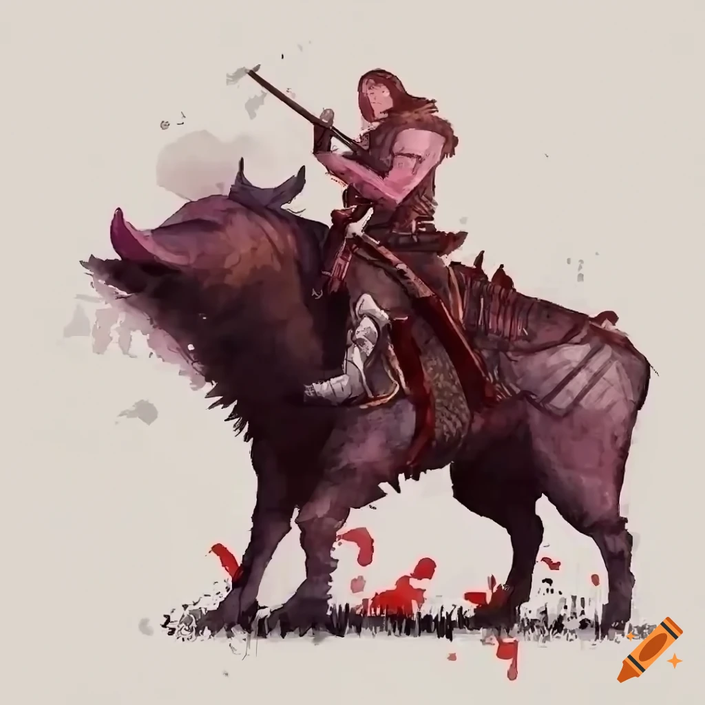 Warrior riding a hog in the style of shadow of the colossus on Craiyon